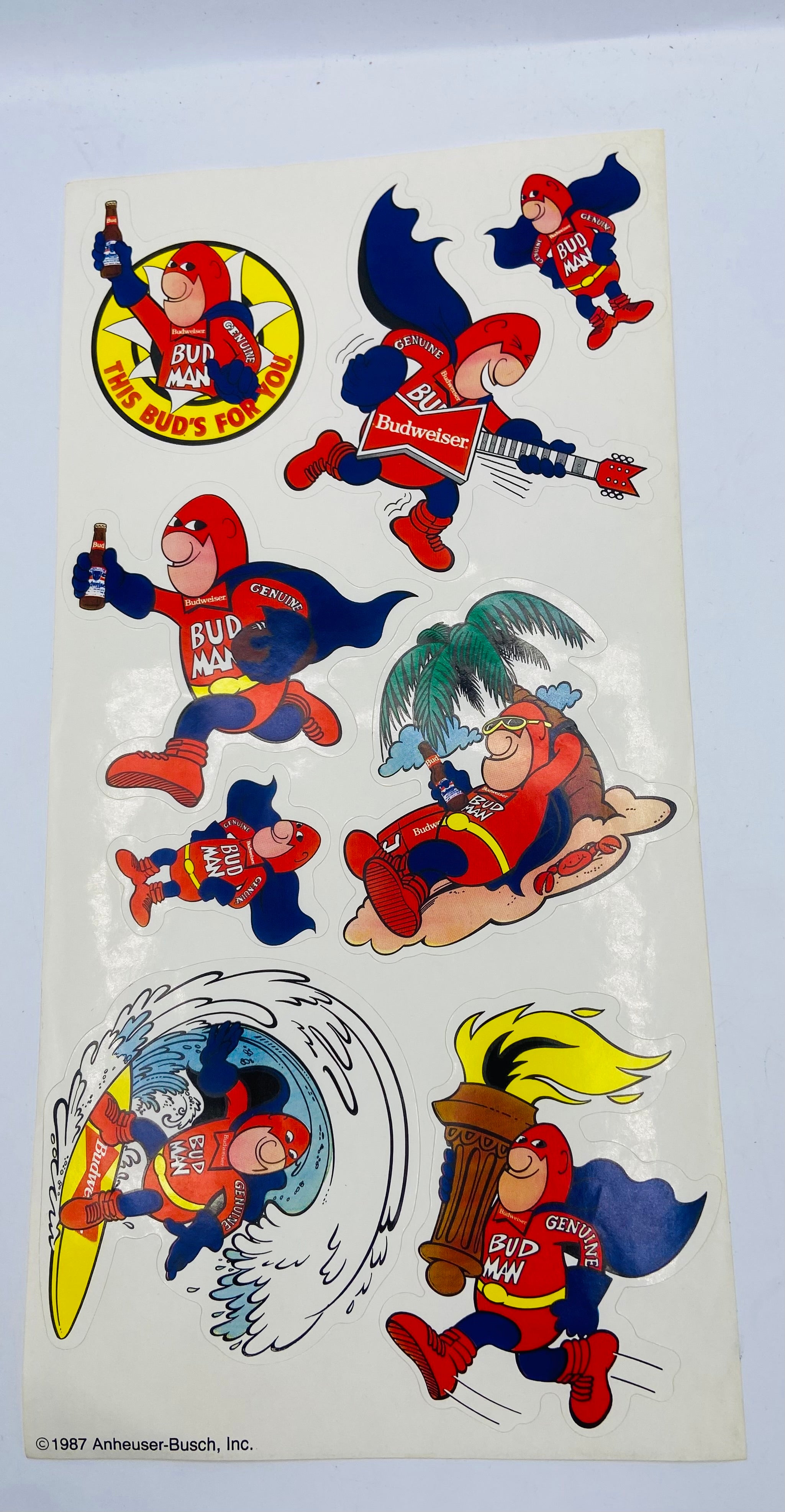 Sheet of Budweiser Budman stickers